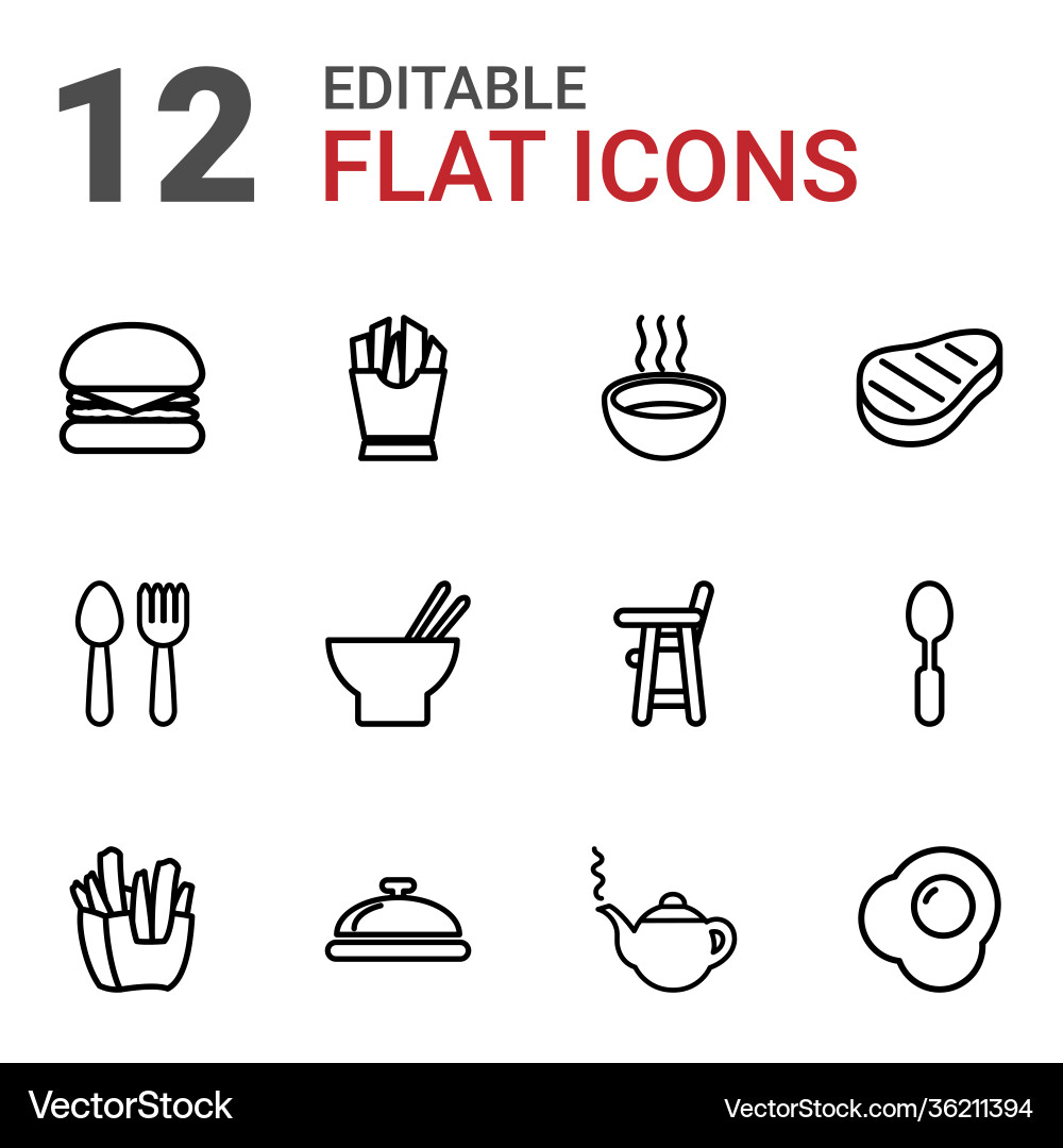 12 Mittagessen Icons Lizenzfreies Vektorbild