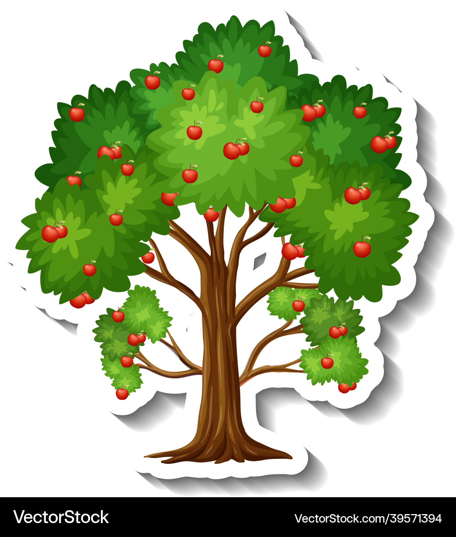 Apple tree sticker on white background Royalty Free Vector
