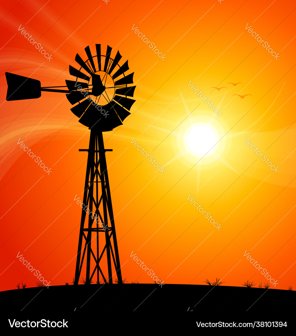 Australian Windmill Silhouette Royalty Free Vector Image