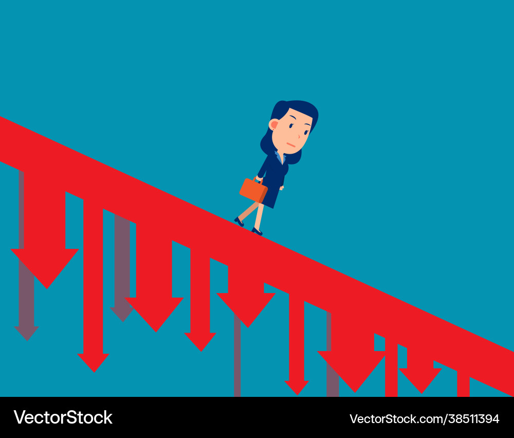 Business person walking down falling arrow Vector Image
