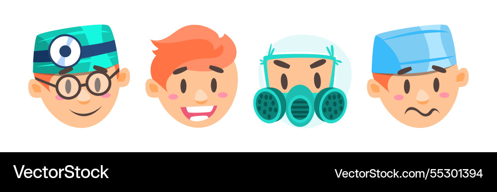 Comic doctor character head and face set Vector Image
