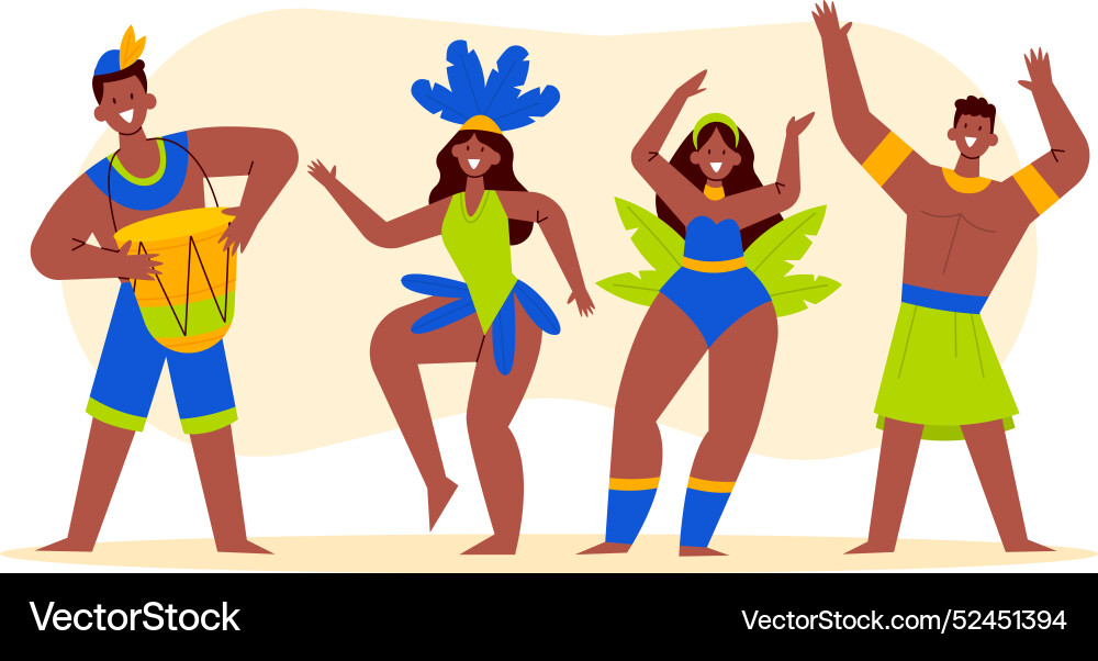 Flat brazilian carnival characters collection Vector Image