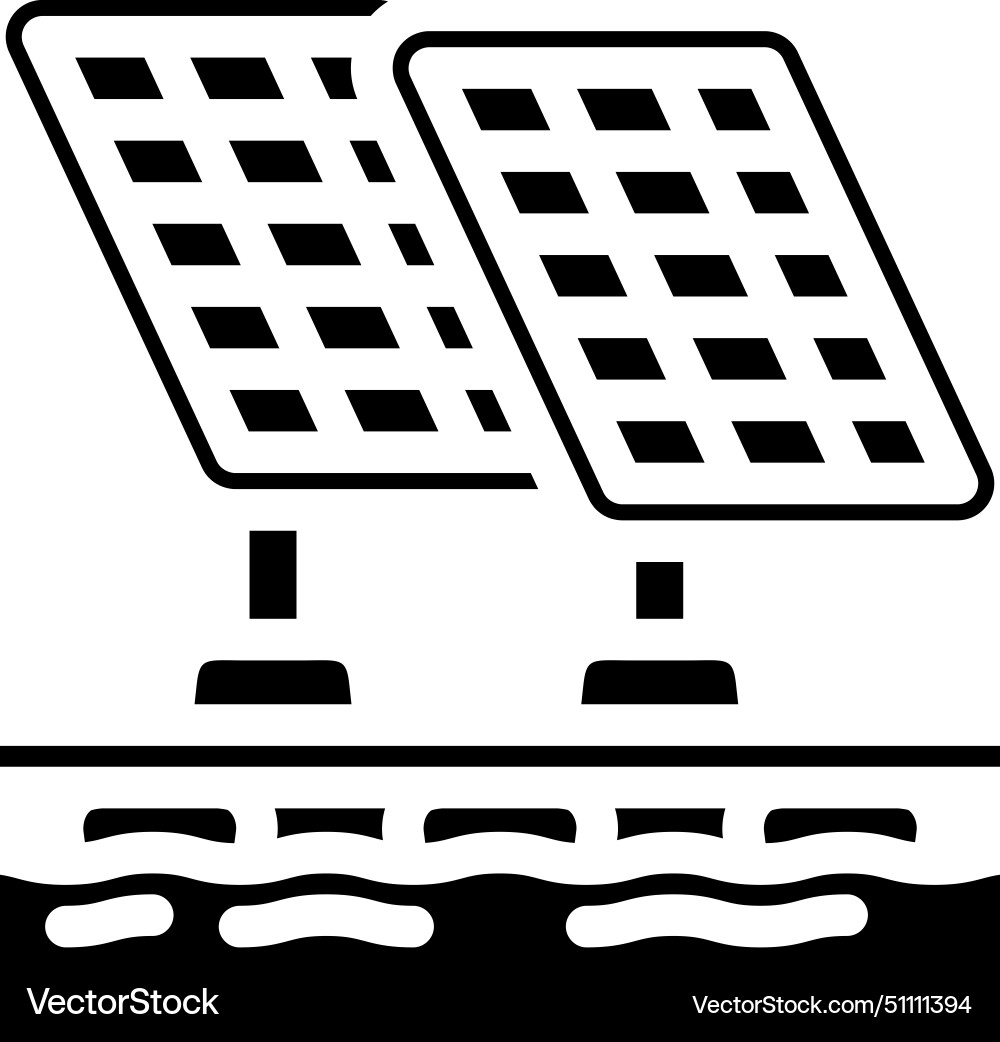 Floating solar panel glyph icon Royalty Free Vector Image