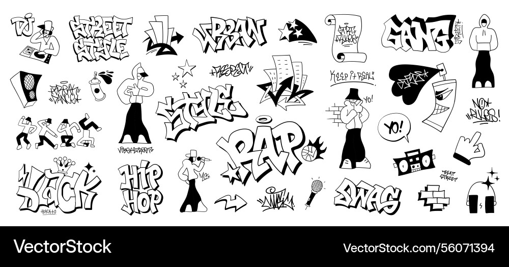 Graffiti lettering tags rap music hip hop style Vector Image