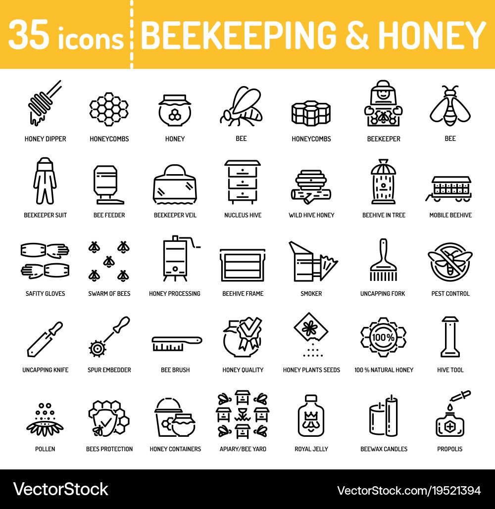 Honey beekeeping apiculture icons Royalty Free Vector Image