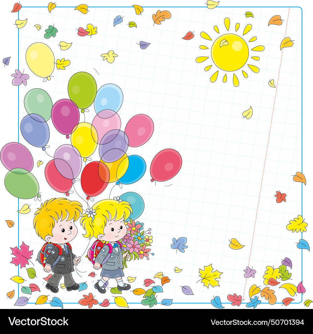 Little schoolkids with balloons Royalty Free Vector Image