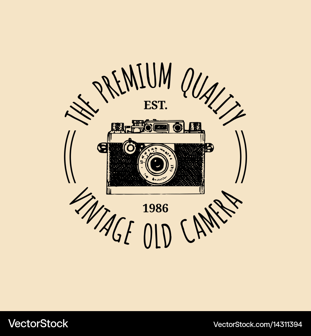Photography logo vintage old camera label Vector Image