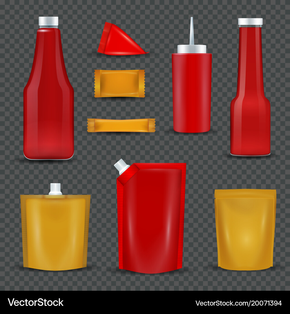 Sauce bottles packages transparent background Vector Image