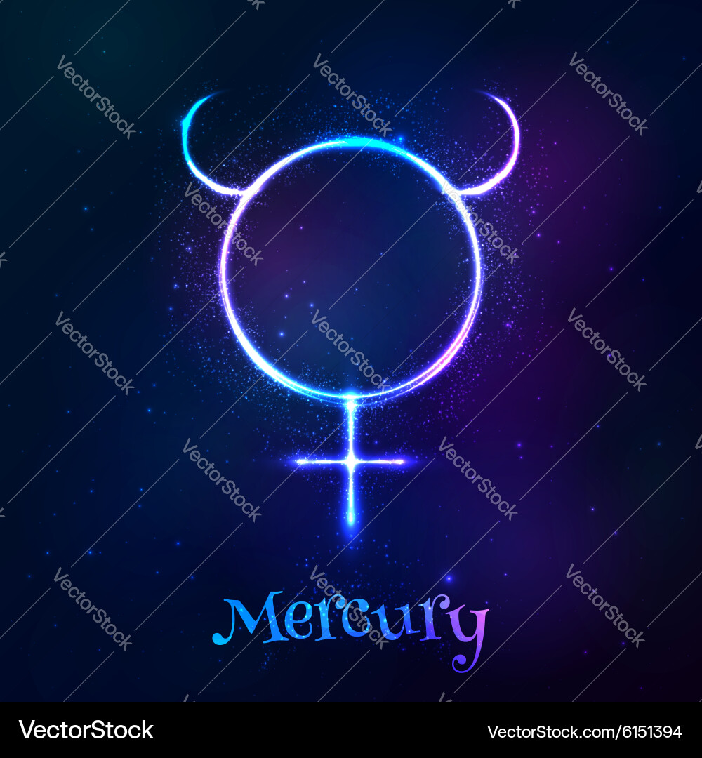 Shining Blue Neon Mercury Symbol Royalty Free Vector Image
