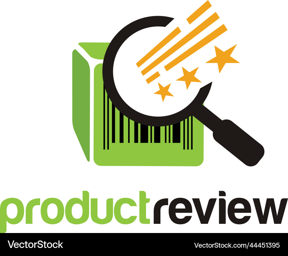 Barcode scan box magnifying glass star review logo