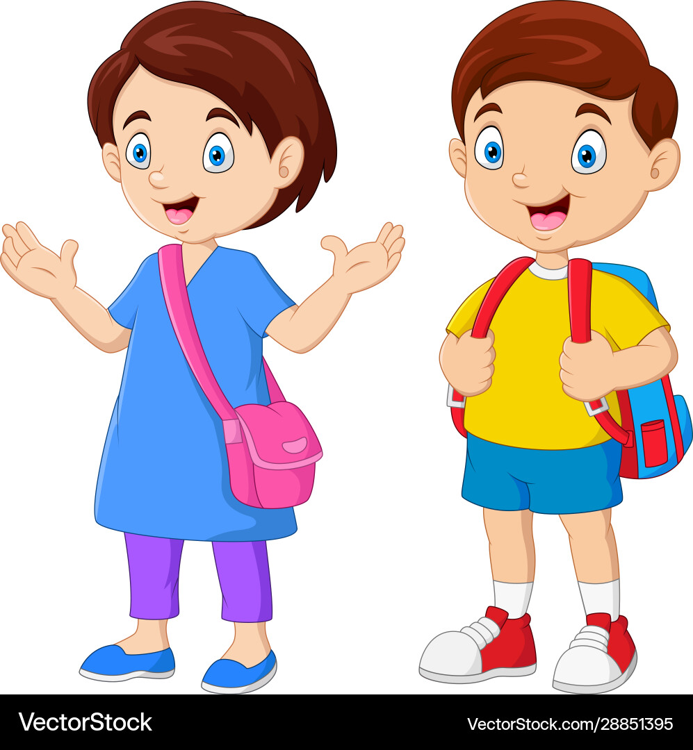 Cartoon school children with backpacks Royalty Free Vector