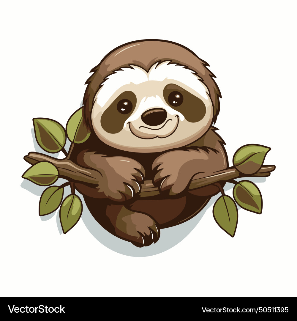 Cute cartoon sloth sitting on a branch Royalty Free Vector