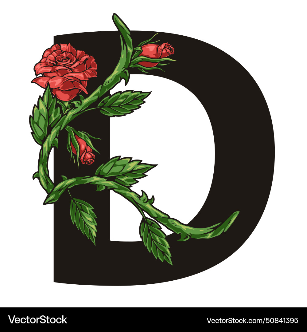 Flower letter d element colorful Royalty Free Vector Image