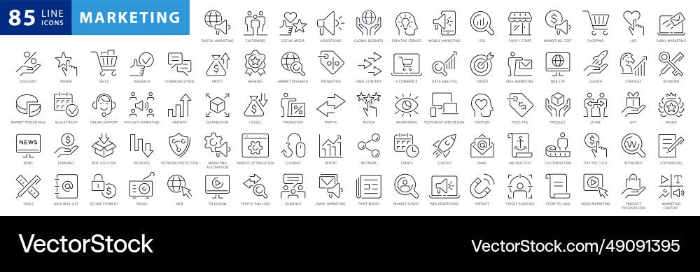 Marketing Line Icons - Strategy & Growth Vector Image