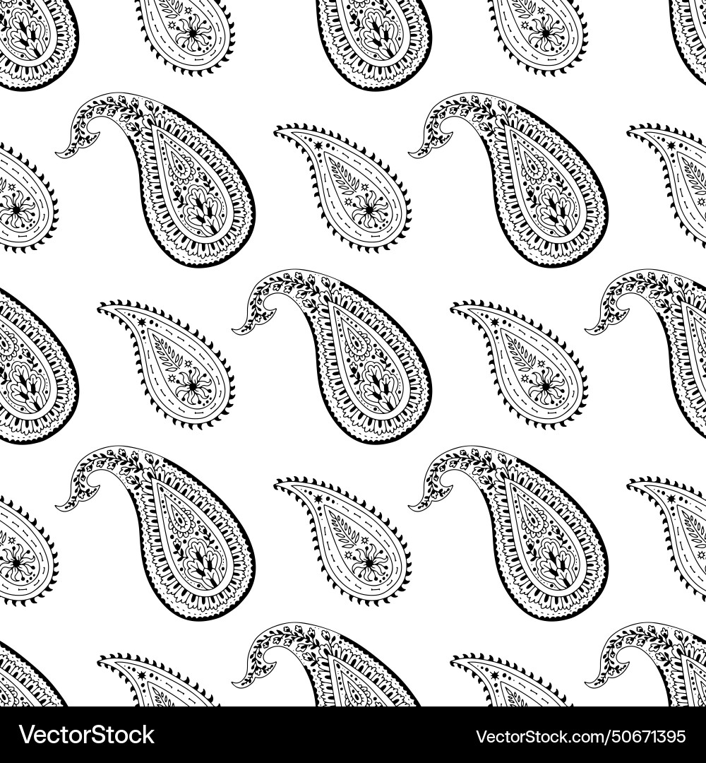 Monohcrome seamless pattern with paisley motifs Vector Image