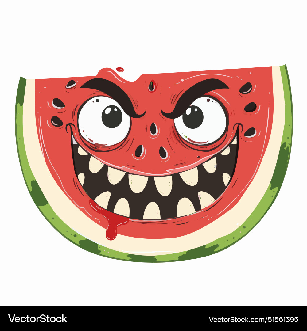 Monster watermelon slice with silly expression Vector Image