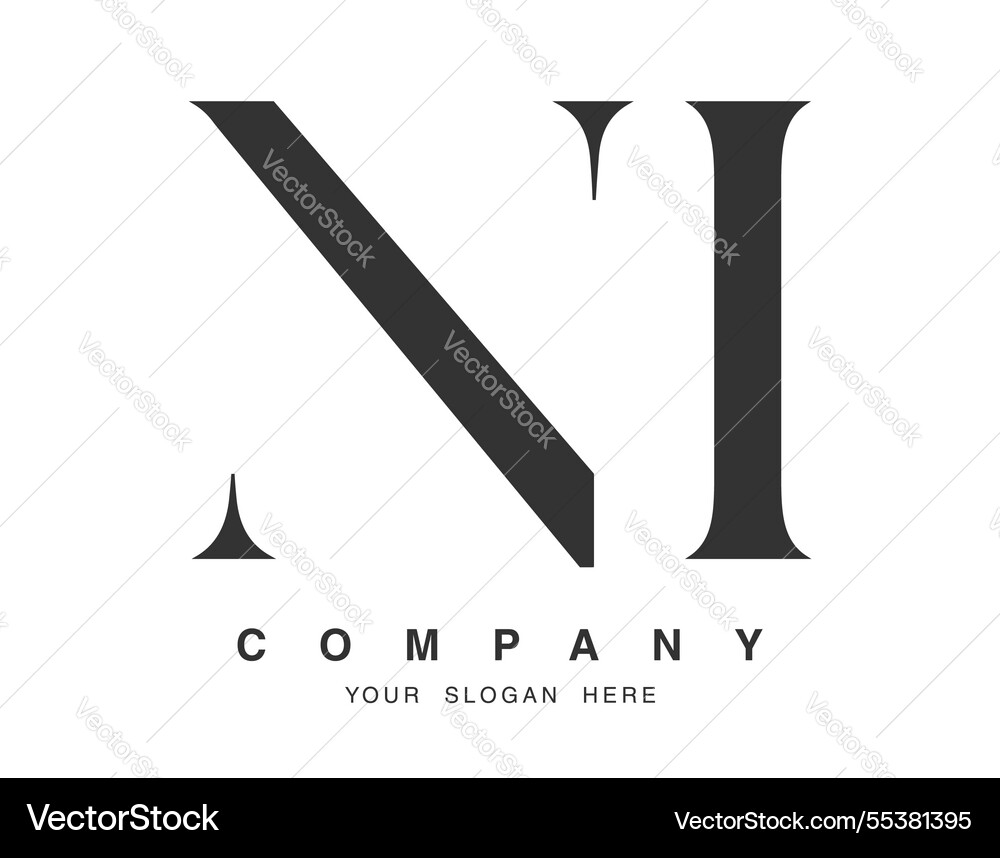 Ni logo design initial letter n and i serif font Vector Image