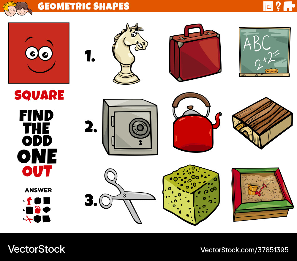 Square shape educational odd one out task for kids
