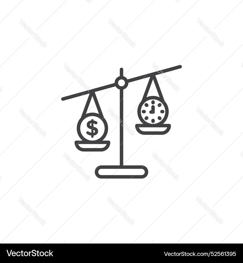Time and money compare scale icon set on white Vector Image
