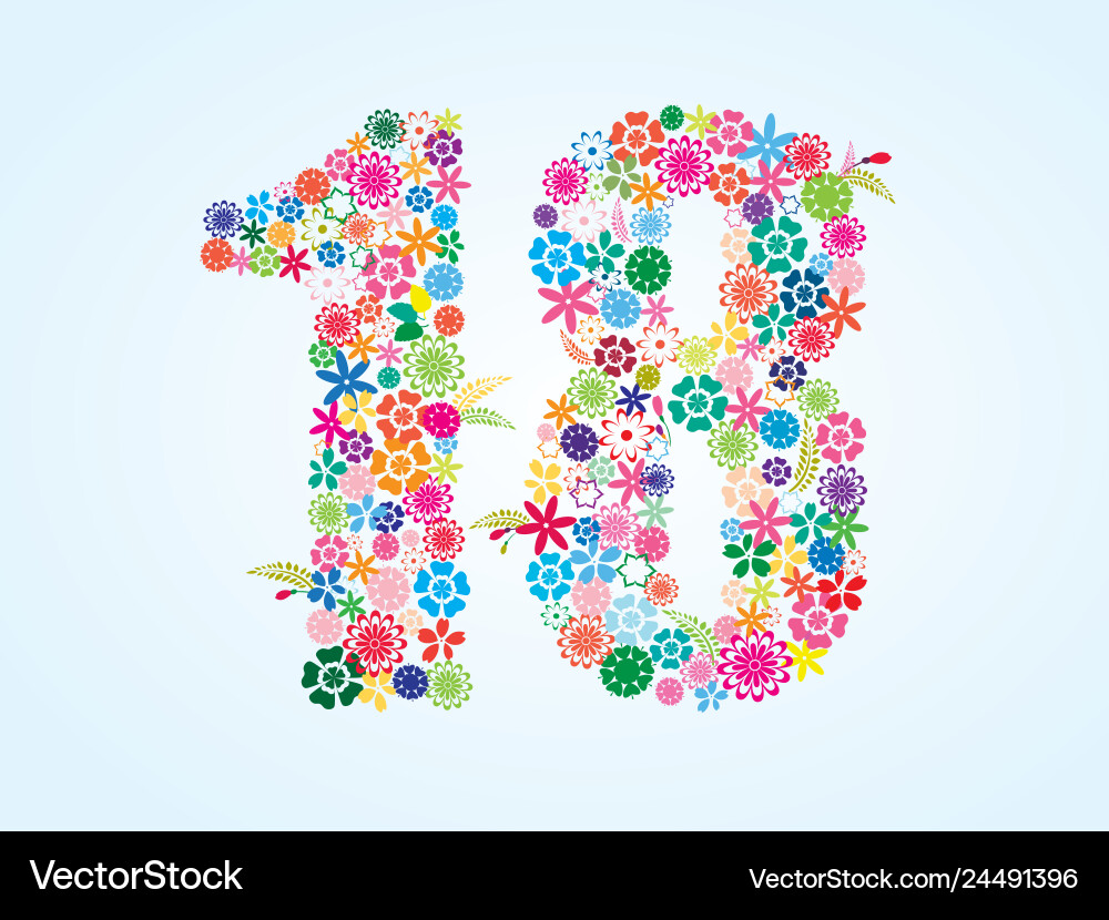 Colorful floral 18 number design isolated Vector Image