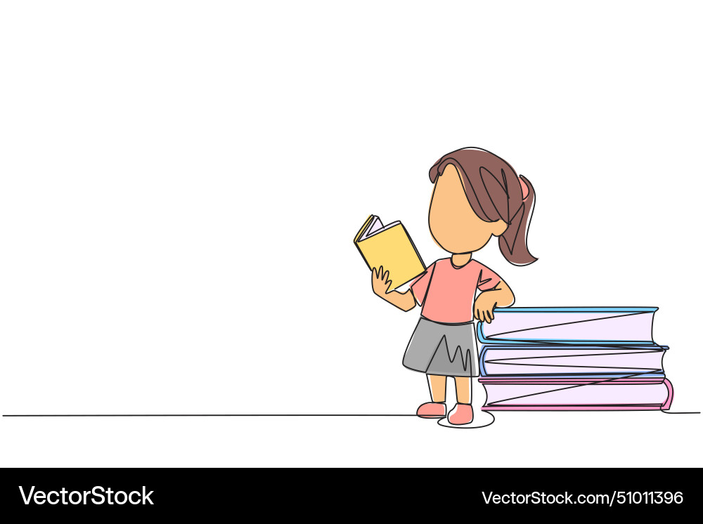 Continuous one line drawing girl standing reading Vector Image