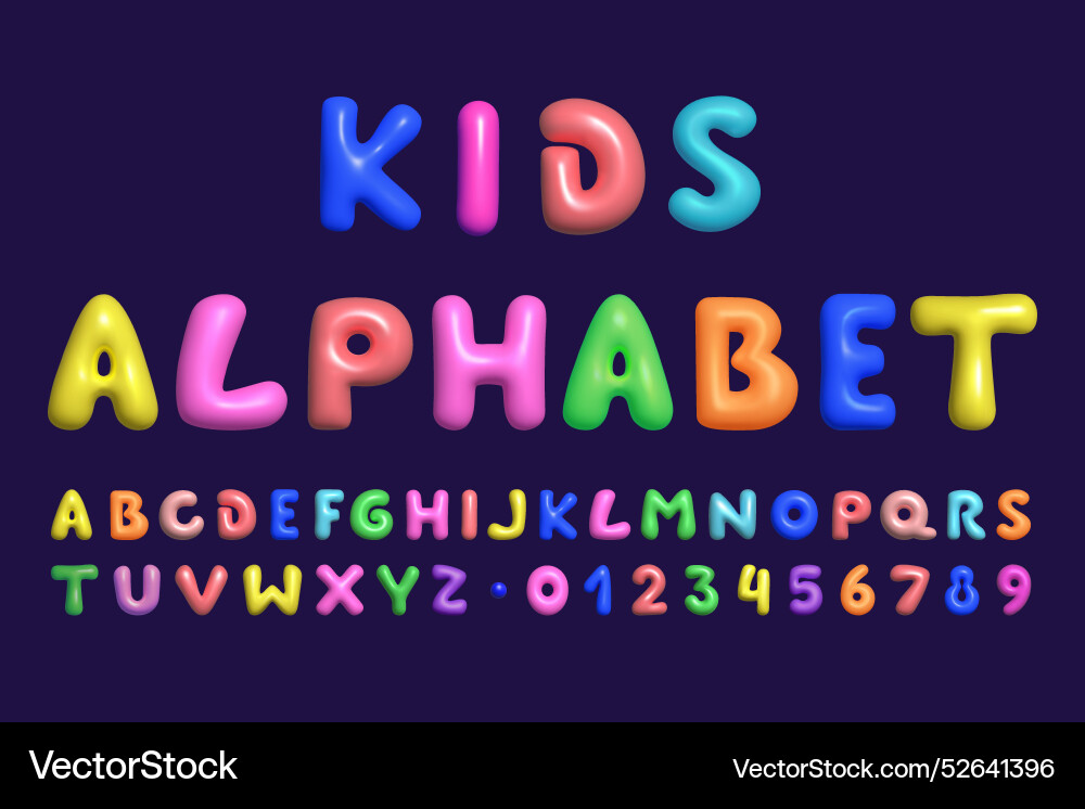 Font typography 3d alphabet fun play kids Vector Image