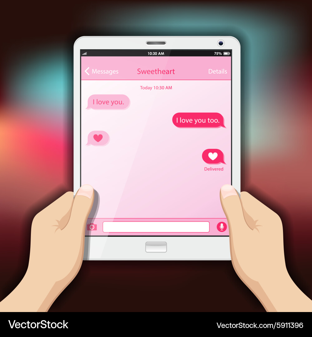 Hands Using Tablet with Chat Messages Royalty Free Vector