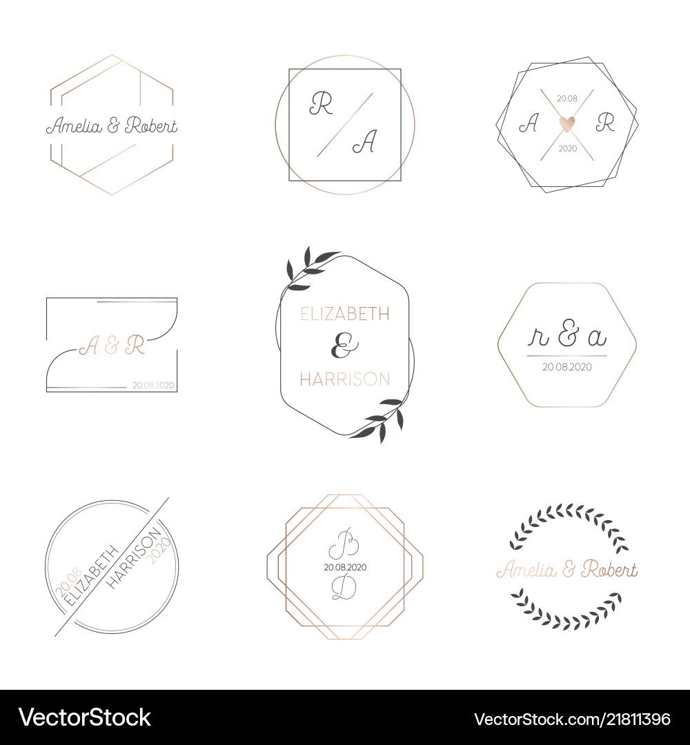 Hochzeit Monogramm Sammlung Einladung Karten Vektorbild