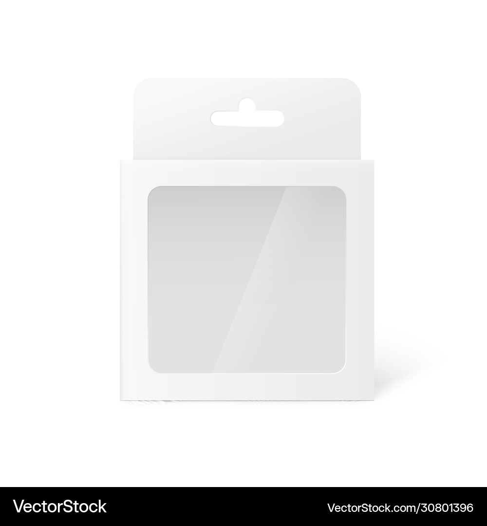 Template box with hang tab and window realistic Vector Image