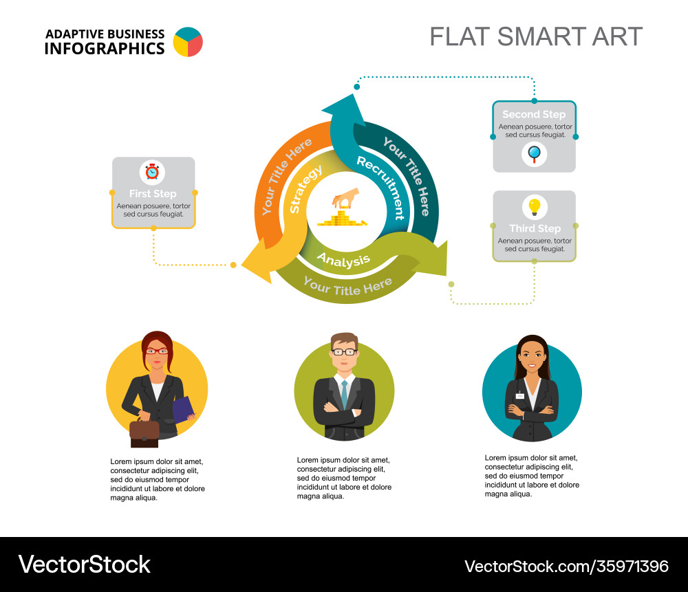 Three workers team slide template Royalty Free Vector Image