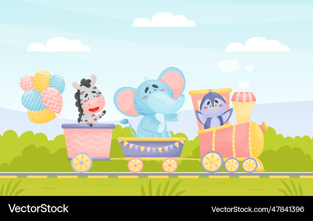 Zoo animals riding colorful train Royalty Free Vector Image