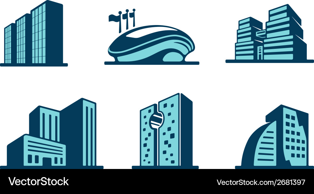 3d building icons set Royalty Free Vector Image