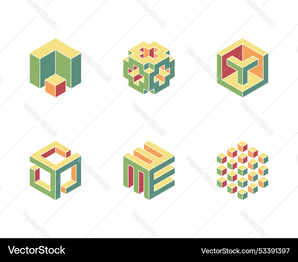 Cube logo geometric design set box logotype Vector Image