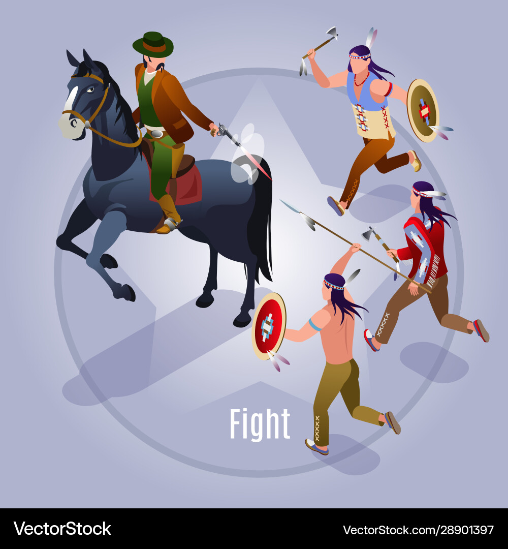 Fight with indians wild west Royalty Free Vector Image
