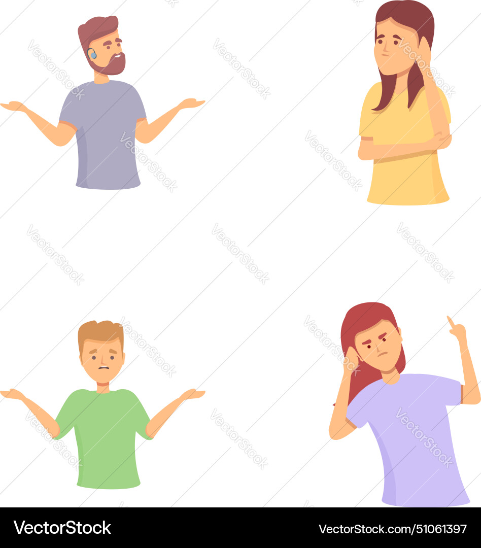 Hearing problem icons set cartoon deaf Royalty Free Vector