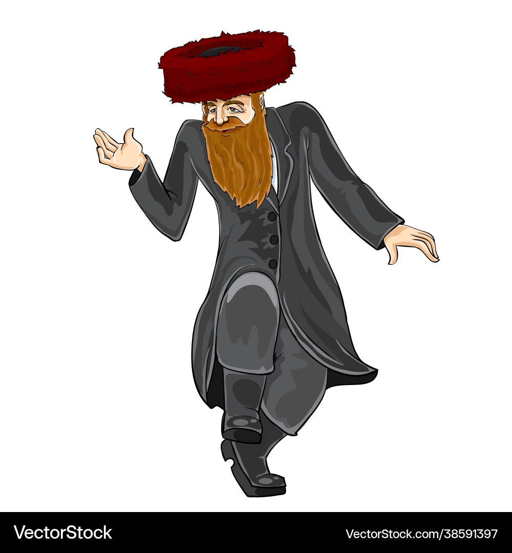 Jew in hasidic hat dancing and rejoicing Vector Image