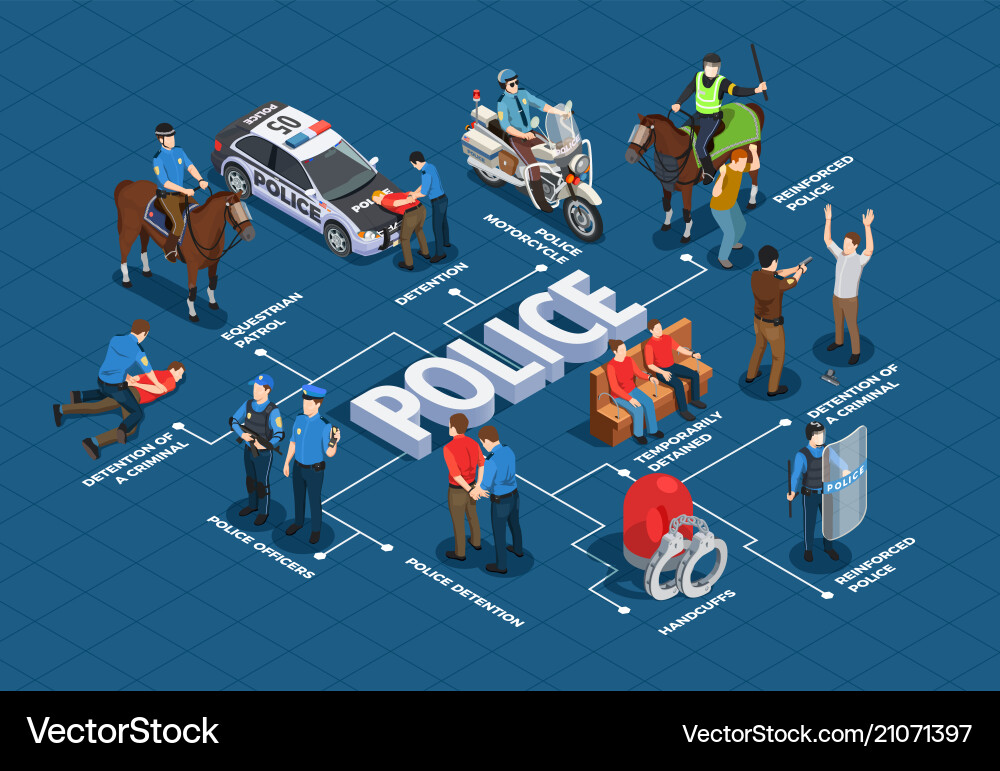 Police isometric flowchart Royalty Free Vector Image