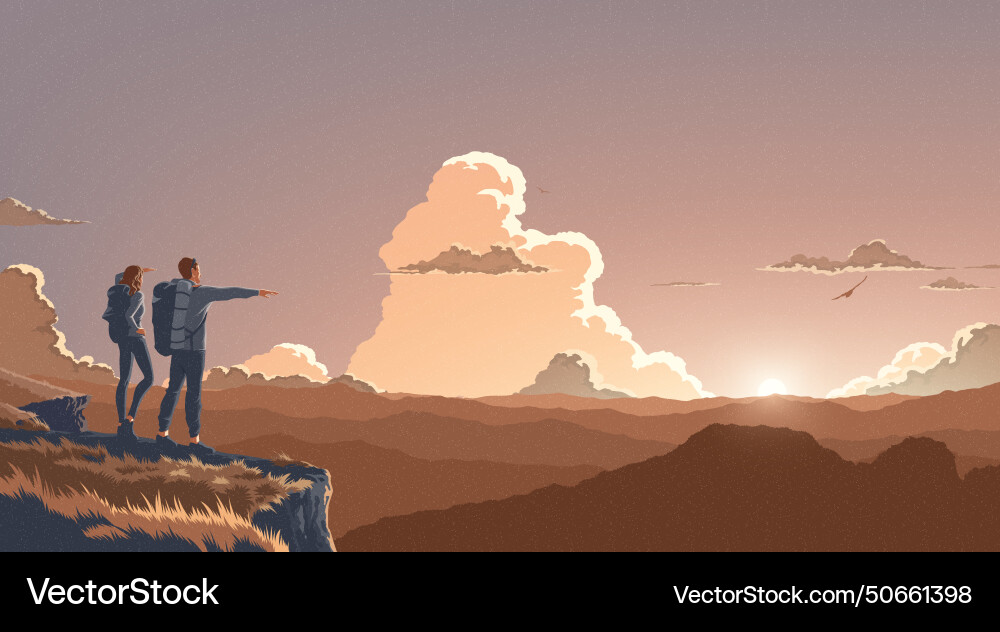 A couple observing on the mountain Royalty Free Vector Image