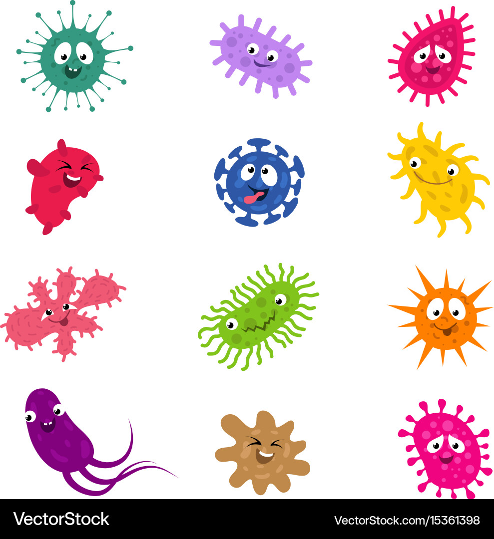 Cartoon funny bacteria and germs characters Vector Image