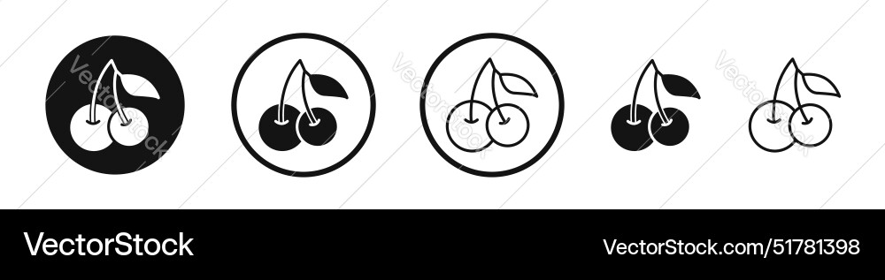 Cherry icon set red berry symbol in black filled Vector Image