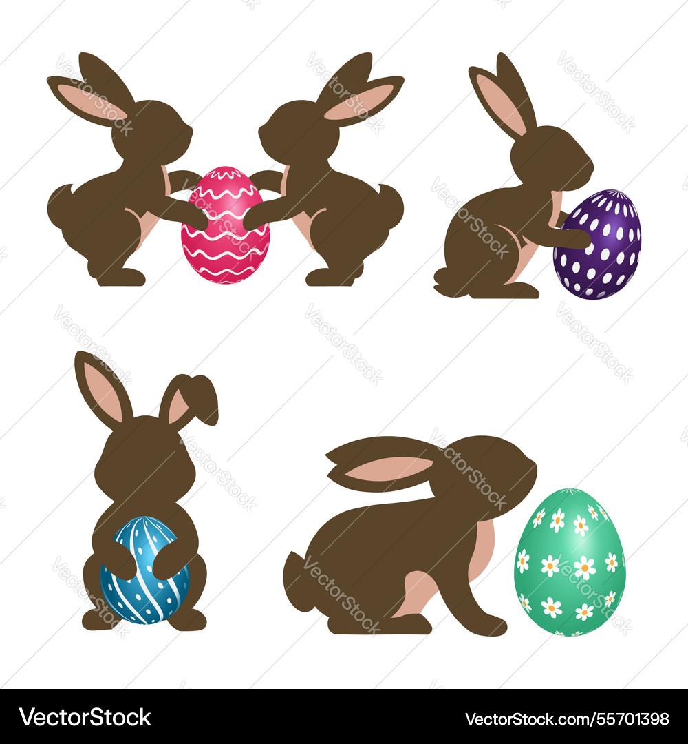 Easter bunny rabbits with colorful easter eggs Vector Image