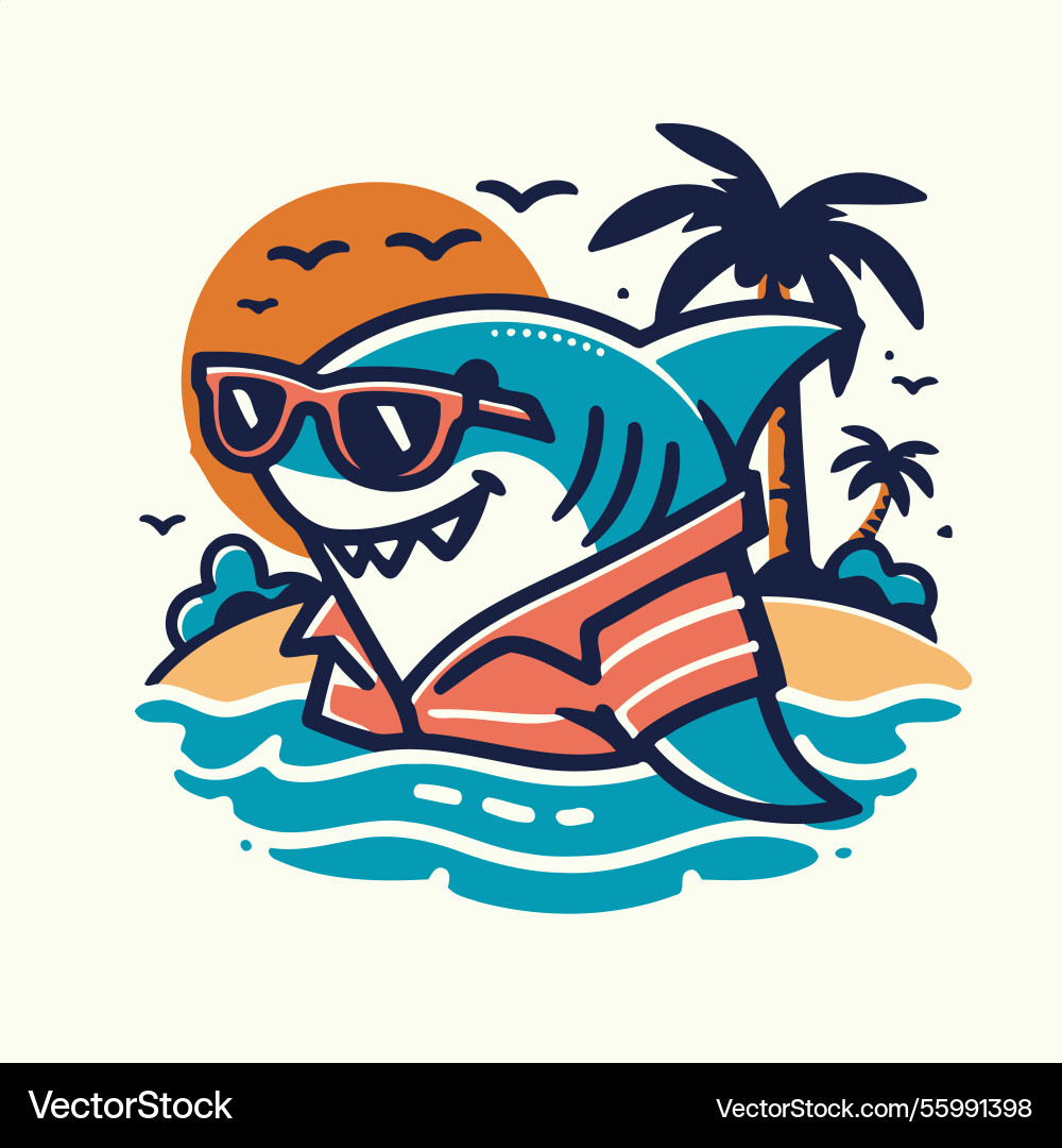Fun and playful shark chilling at the beach Vector Image