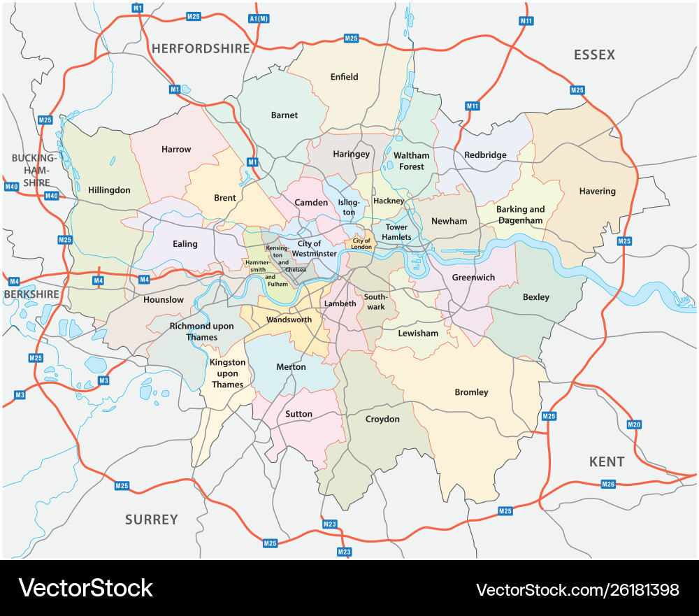 Greater london road and administrative map Vector Image