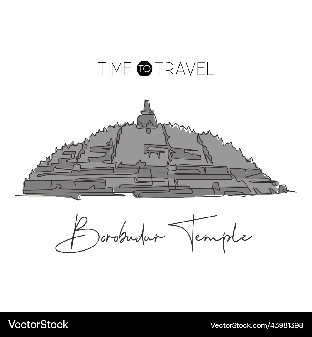 One single line drawing candi borobudur temple Vector Image