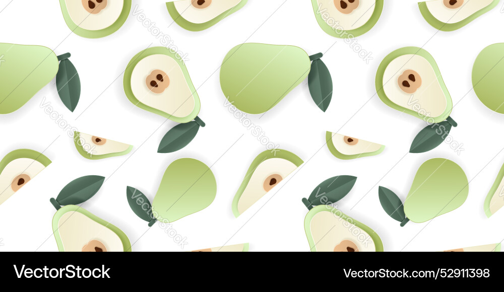 Seamless pattern 3d papercut pear sliced cutout Vector Image
