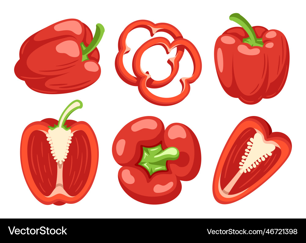Sweet red bell peppers set isolated on white Vector Image