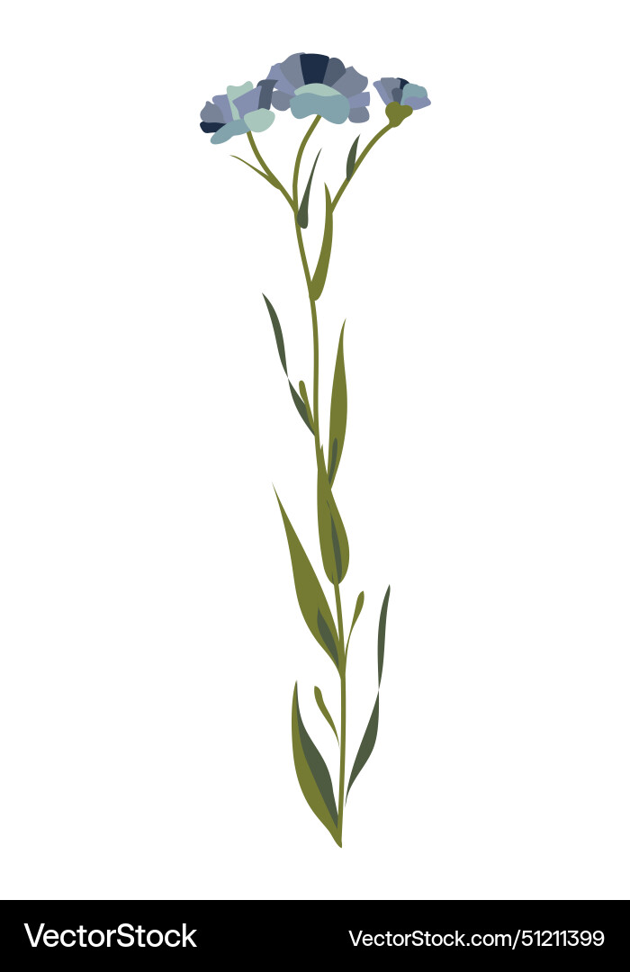 Abstract blue flax flowers on stem in flat design Vector Image