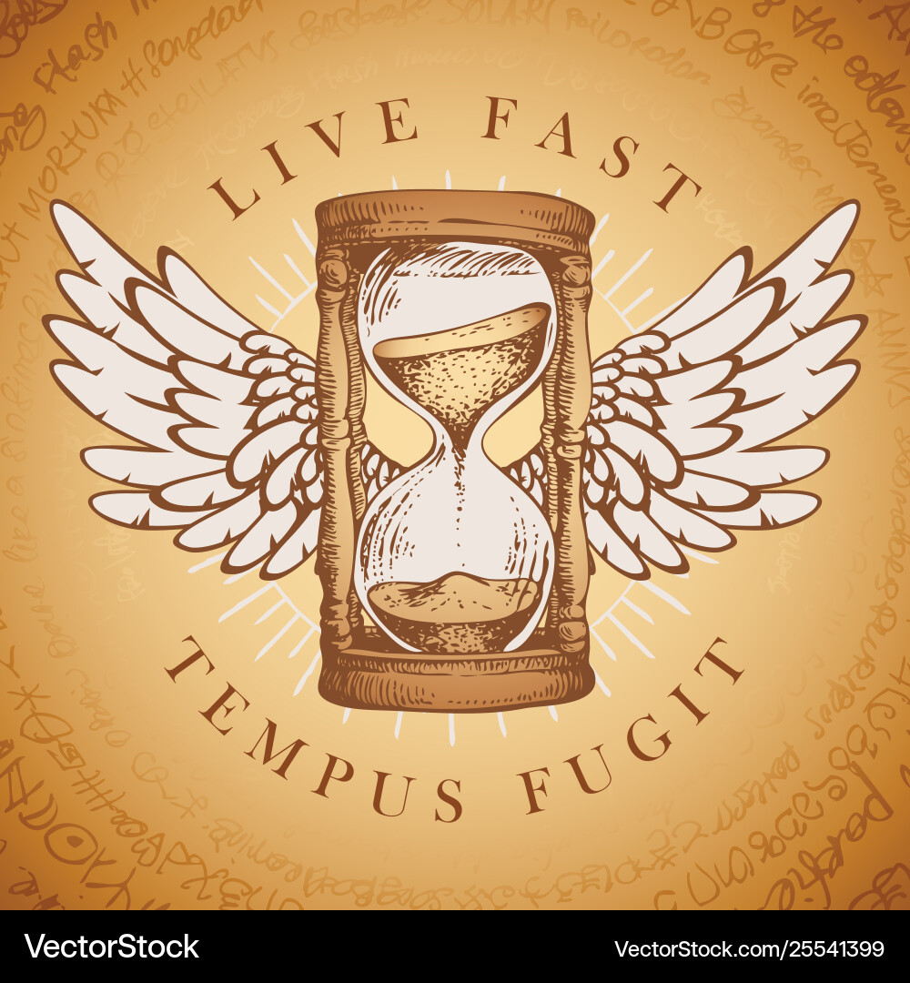 Banner with winged hourglass running sand Vector Image