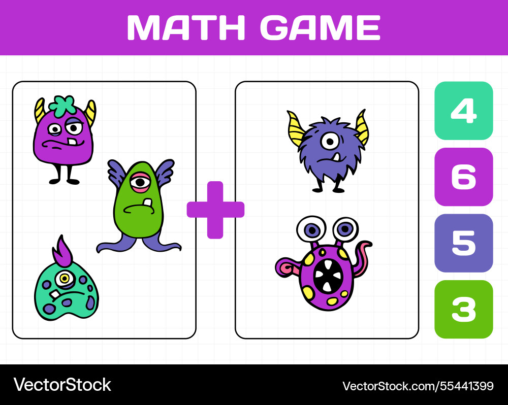 Cute monsters math game aliens counting Royalty Free Vector
