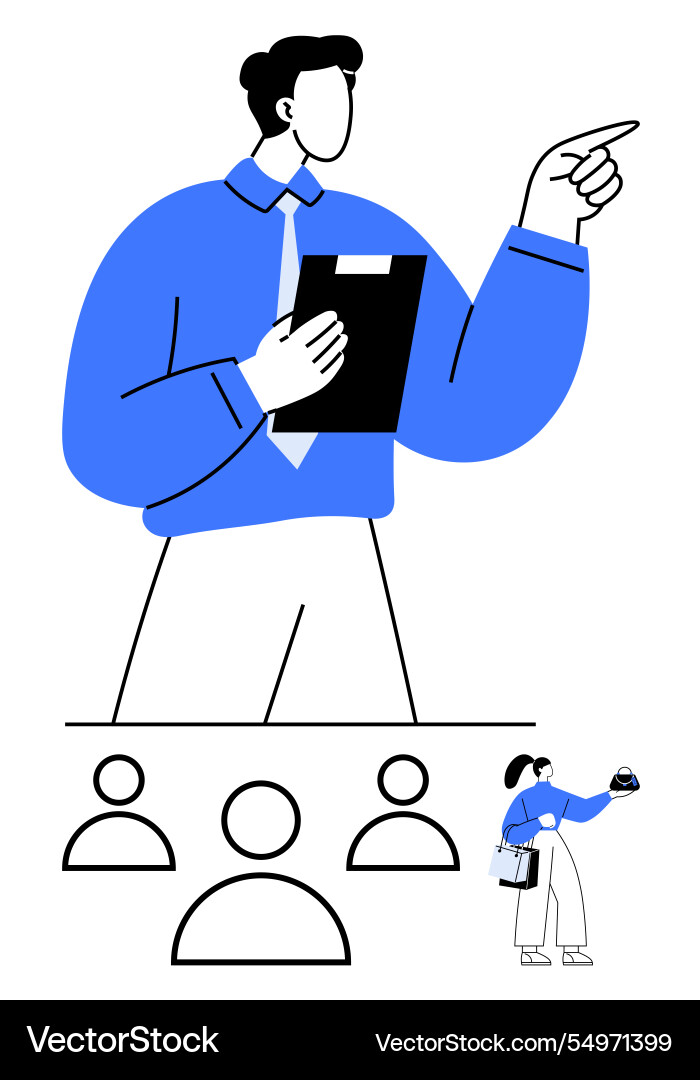 Leader presenting ideas to a team with clipboard Vector Image